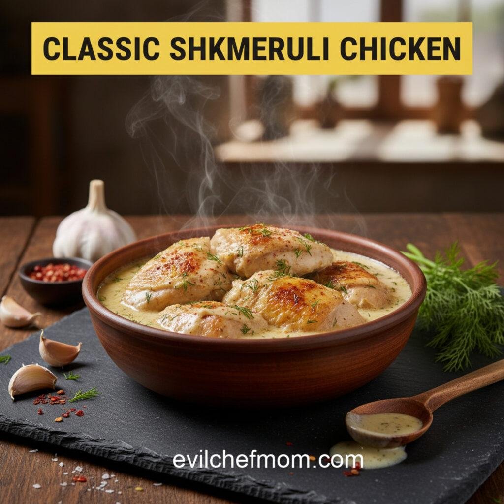 Classic Shkmeruli Chicken - Evil Chef Mom