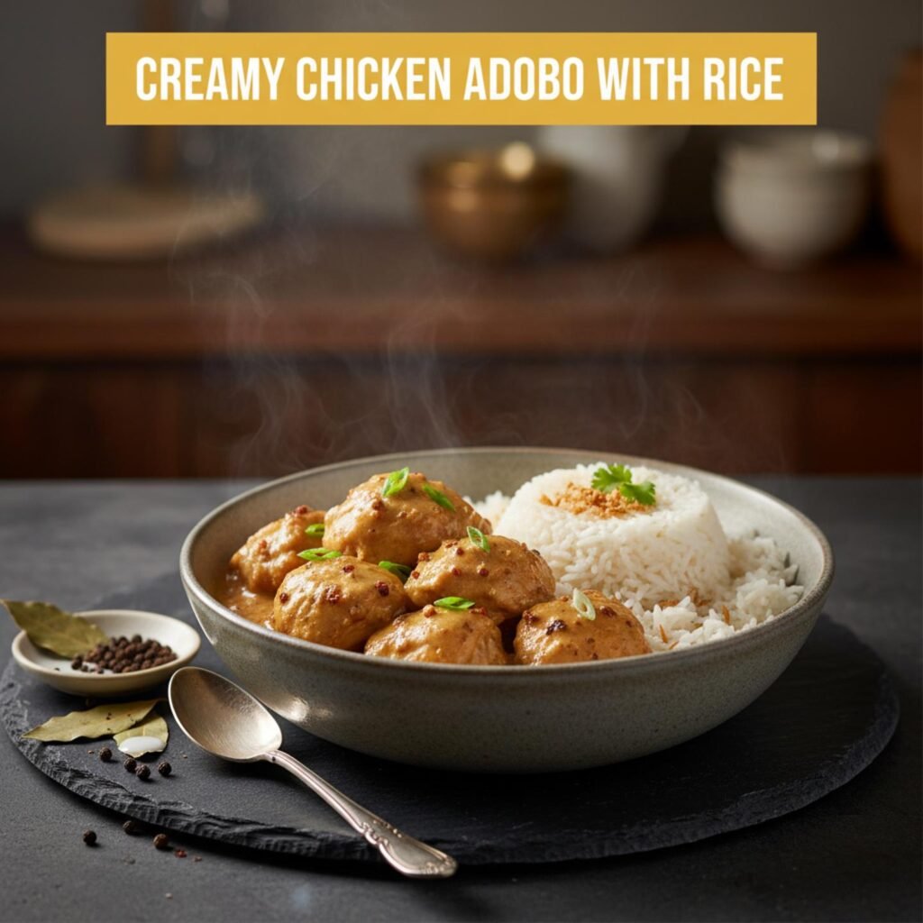 Creamy Chicken Adobo With Rice - Evil Chef Mom